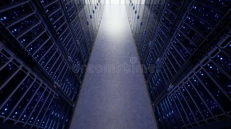 Modern Interior Server Room Data Center. Connection and Cyber Network ...