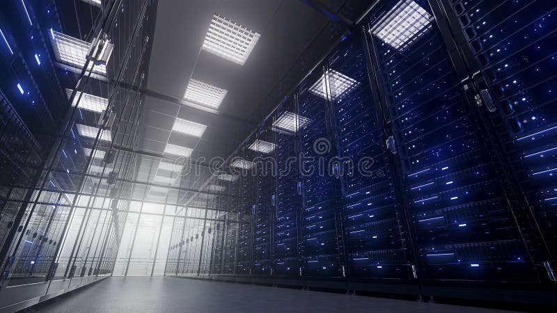 Modern Interior Server Room Data Center. Connection and Cyber Network ...