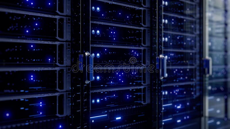 Modern Interior Server Room Data Center. Connection and Cyber Network ...