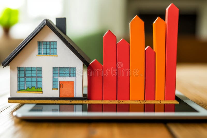 In a Modern Interior Setting, a Wooden Table Supports a Model House and ...