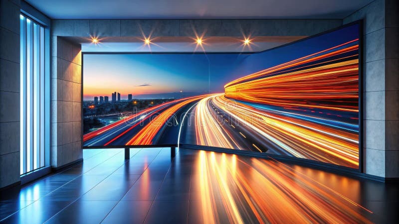 Modern Interior Showcasing a Large, Curved Screen Displaying Dynamic ...