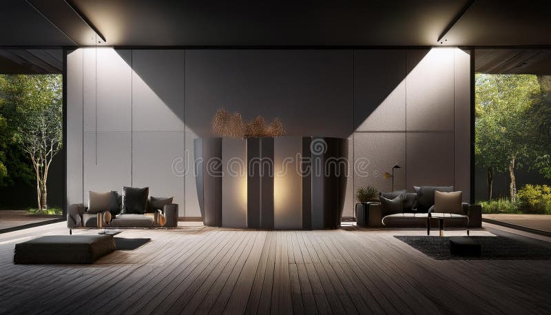 Modern Interior with Sleek Design and Lighting. 3D Rendering Stock Illustration - Illustration ...