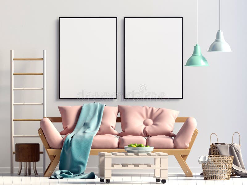 Modern Interior with Sofa. Poster Mock Up Stock Illustration ...