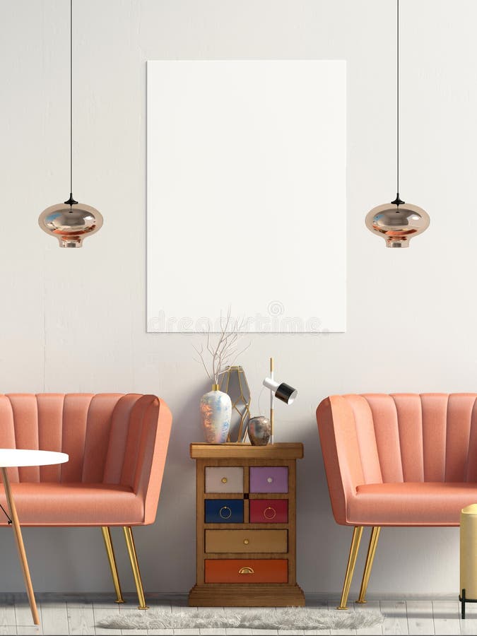 Modern Interior with Sofa. Poster Mock Up Stock Illustration ...
