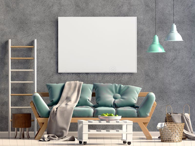Modern Interior with Sofa. Poster Mock Up Stock Illustration ...