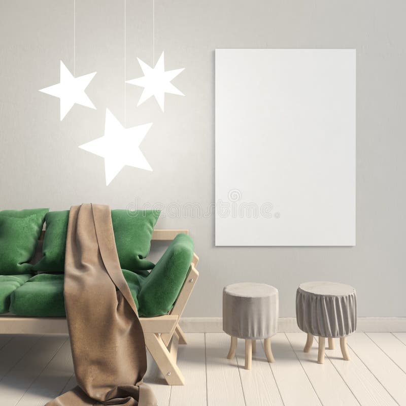 Modern Interior with Sofa. Poster Mock Up Stock Illustration ...
