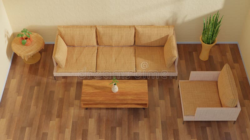 Modern Interior with Sofa, Table, Vas, and Plant Stock Photo - Image of ...