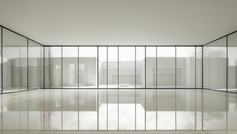 A Modern Interior Space Featuring Large Windows Coupled with a ...