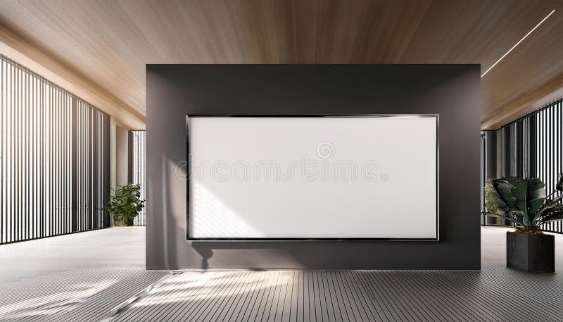 Modern Interior Space with a Large Blank Rectangular Frame on a Podium ...