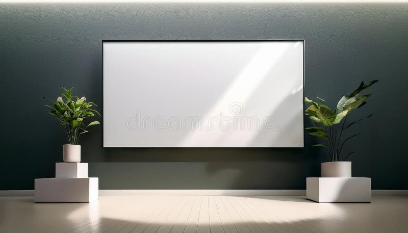 Modern Interior Space with a Large Blank Rectangular Frame on a Podium ...