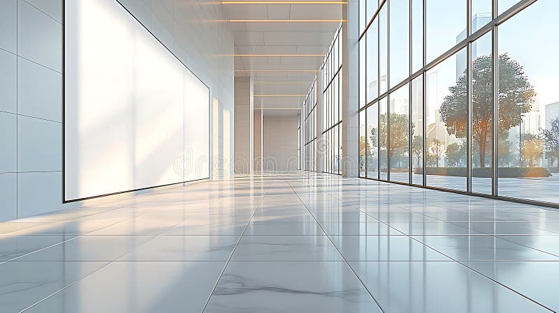 Modern Interior Space with Large Windows and Blank Wall for Display ...