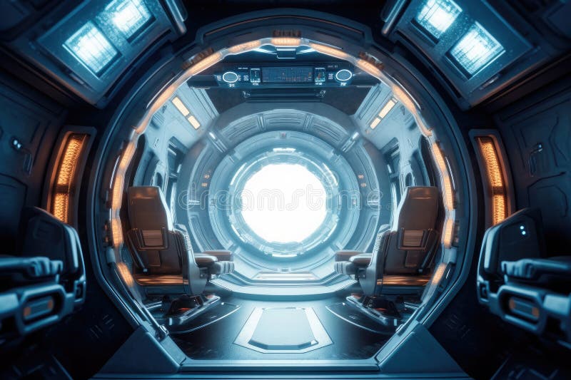 Modern Interior of a Spaceship with a View of the System of Space ...