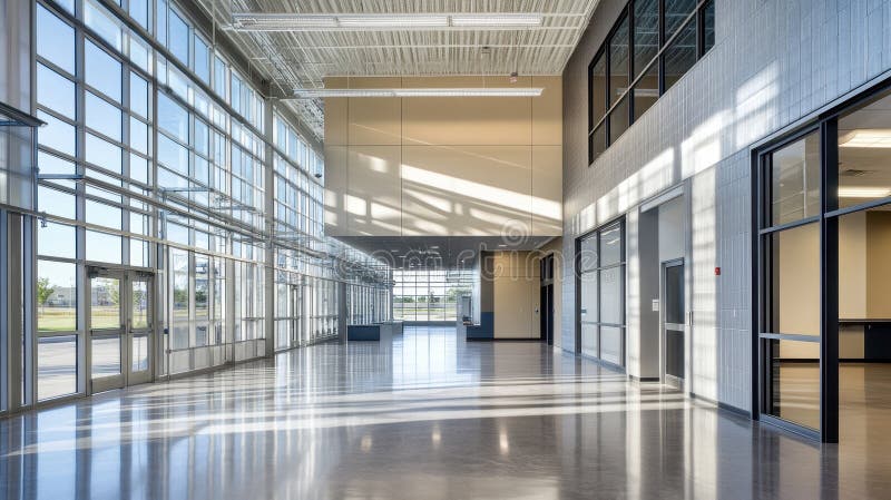 Modern Interior of a Spacious Lobby with Large Windows and Natural ...