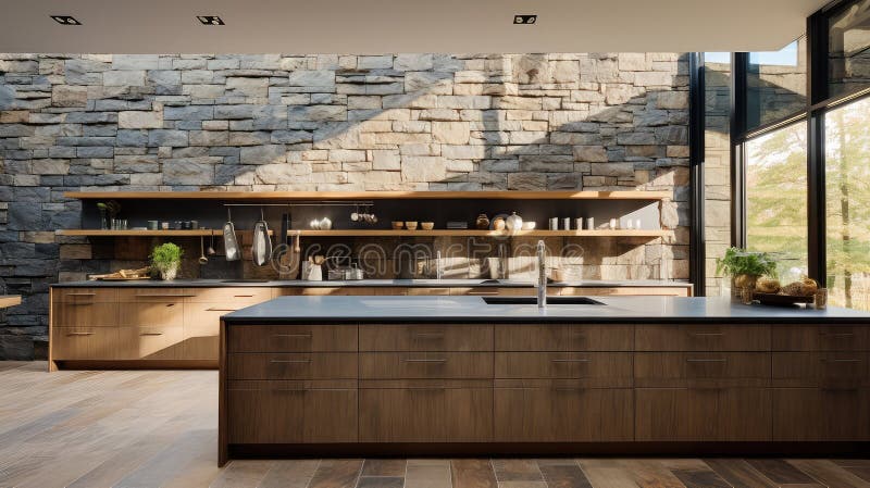 Modern interior stone wall stock illustration. Illustration of ...