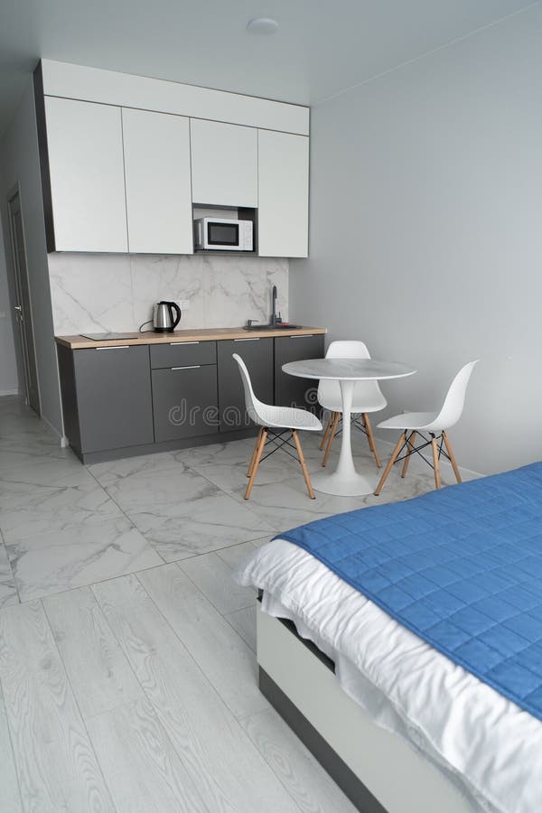 Modern Interior of Tiny Studio Apartment Stock Photo - Image of ...