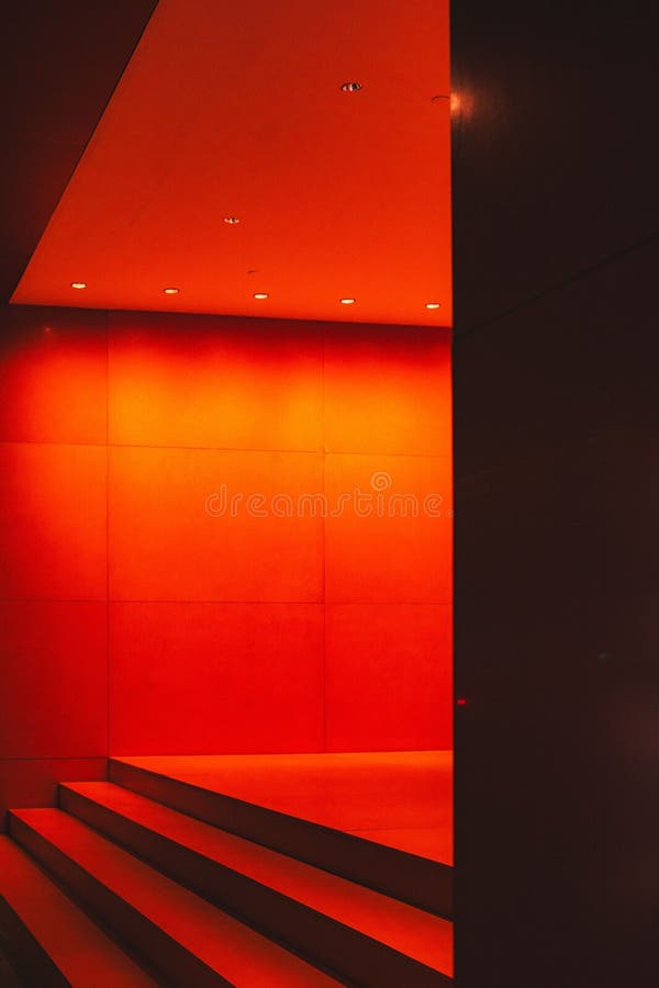 Modern Interior with Vibrant Red Lighting and Sleek Design. Stock ...
