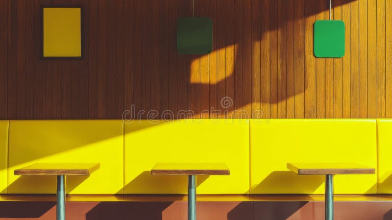 Modern Interior with Vibrant Yellow Seating and Wooden Panel Walls in ...