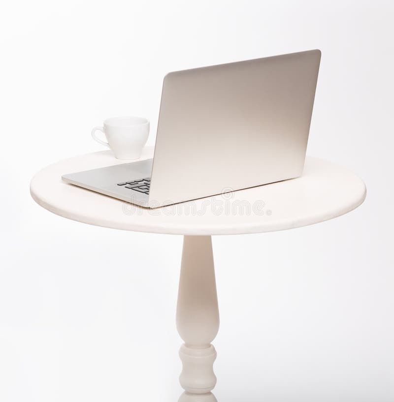 Modern Interior White Chair and Table with Laptop Stock Photo - Image ...
