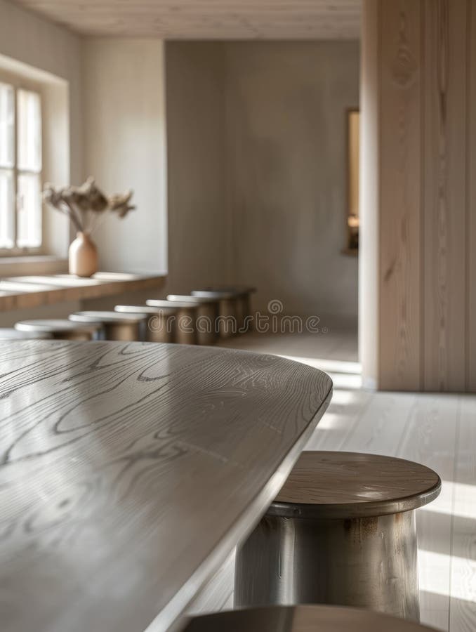 Modern Interior with Wooden Table and Bench Seating. Stock Image ...