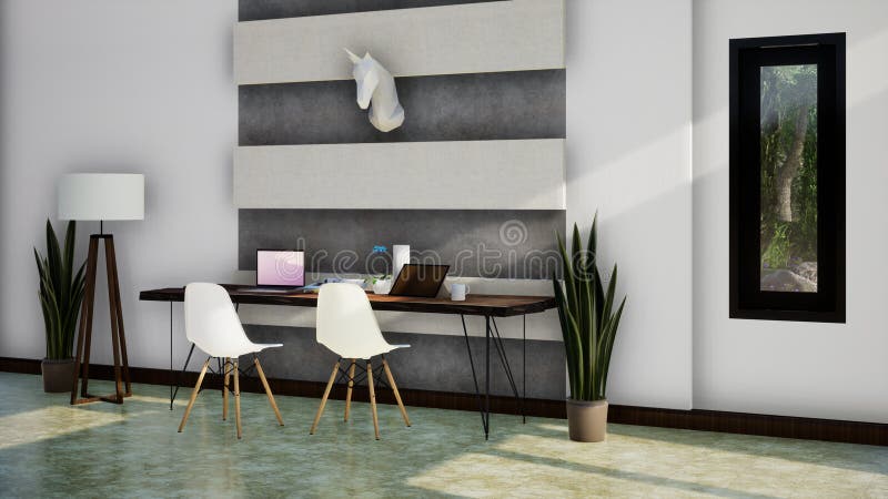 Modern Interior of a Working Room with White and Gray Wall, 3d ...