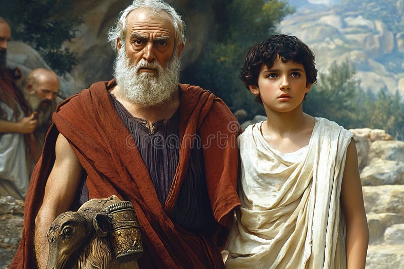 Modern Interpretation of a Classic Journey with Homer Guiding His Young ...