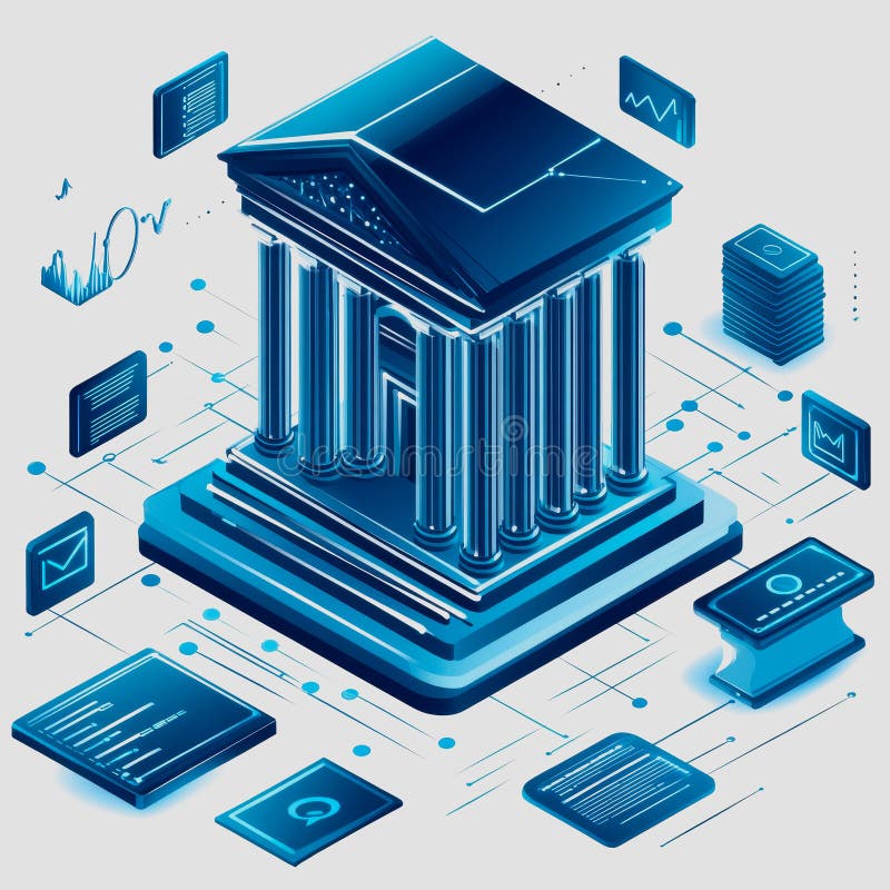 Digital Financial Institution Concept with Classical Architecture, Data ...