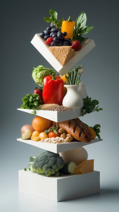 Modern Interpretation of a Food Pyramid with Fresh Ingredients and Food ...