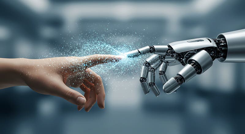 Human and Robot Hands Connection, Creation of Adam Parody. Stock ...