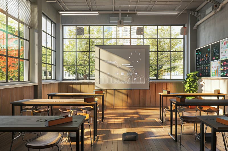 A Modern and Inviting Classroom Equipped with Interactive Panels and AI ...