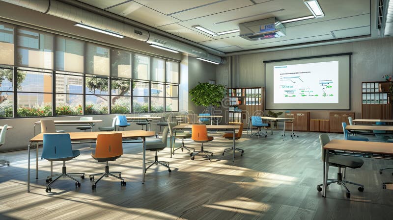A Modern and Inviting Classroom Space with Interactive Panels and AI ...