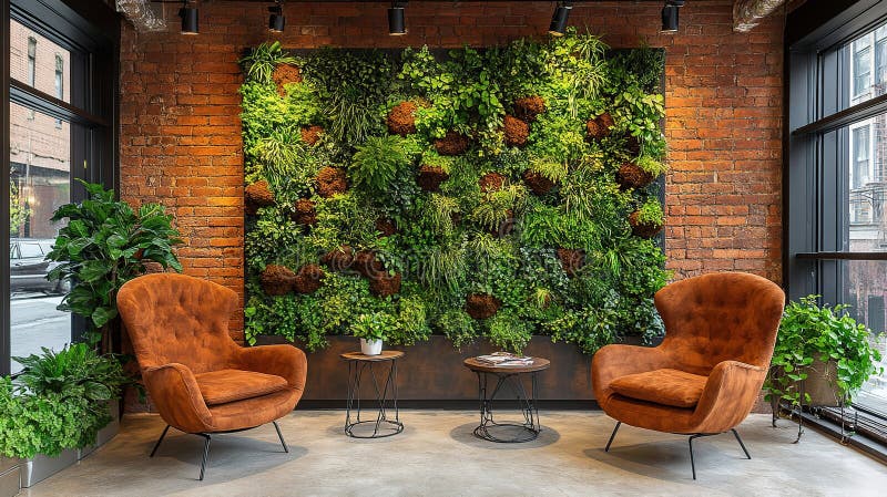 Modern, Inviting Interior Space with a Lush Vertical Garden and ...