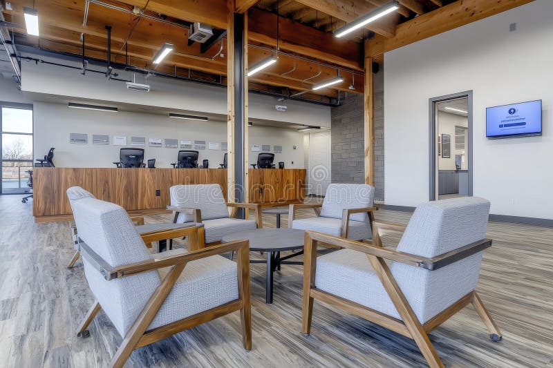 A Modern and Inviting Office Lobby with Comfortable Seating and a ...