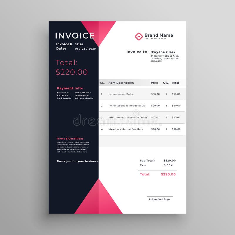 Modern Invoice Template Design in Red Theme Stock Vector - Illustration ...