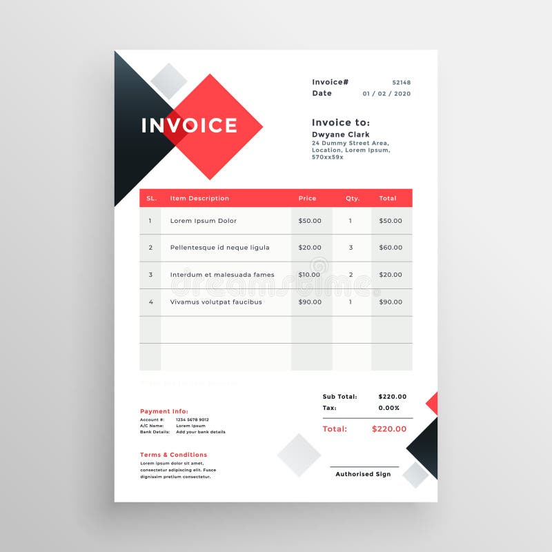 Modern Invoice Template Design in Red Theme Stock Vector - Illustration ...
