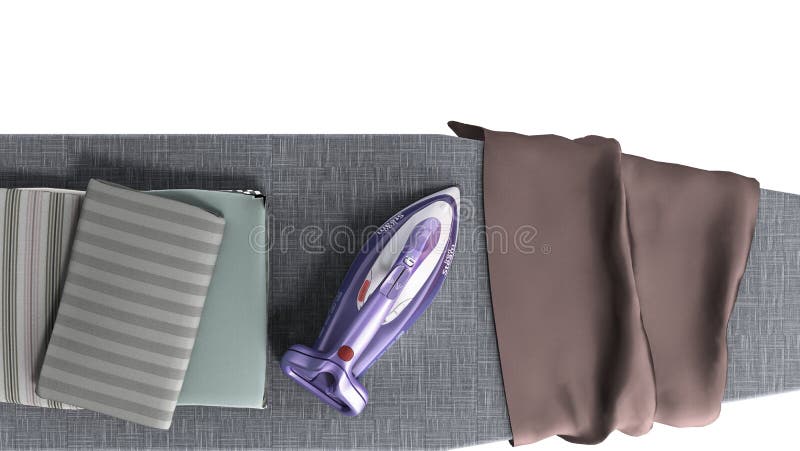 Modern Iron on the Ironing Board Near the Ironed Things in the Stack 3d ...