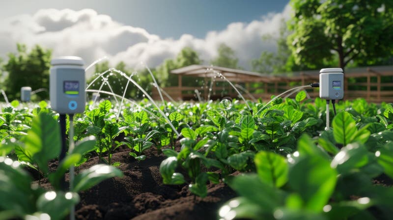 Modern Irrigation System in Basil Farm Stock Photo - Image of field ...