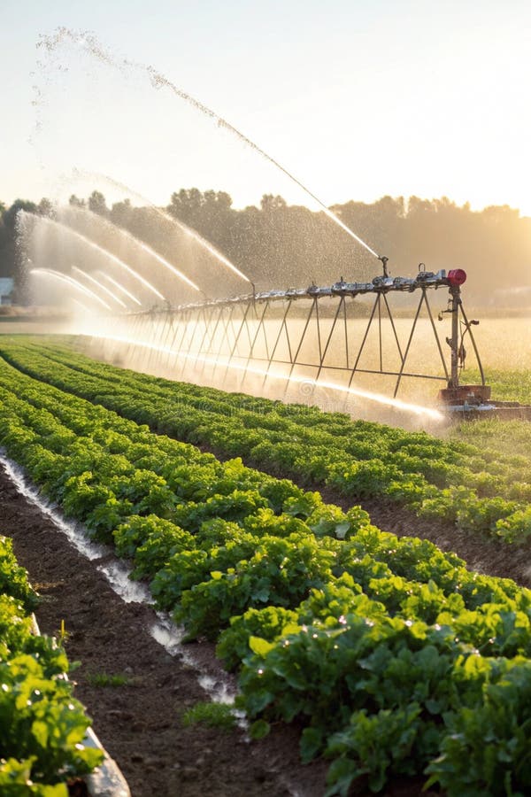 Modern Irrigation System Watering a Farm Field of Vegetables in ...