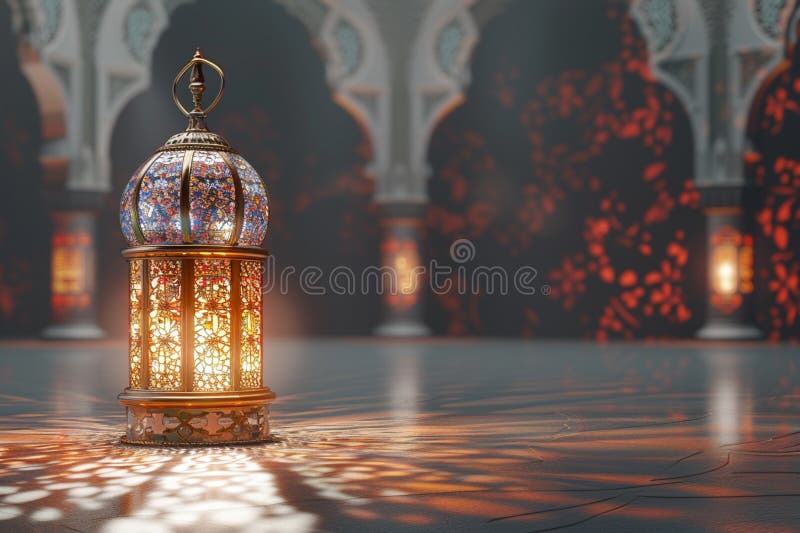 Modern Islamic Design 3D Ramadan Kareem with Shiny Lantern Light Stock ...