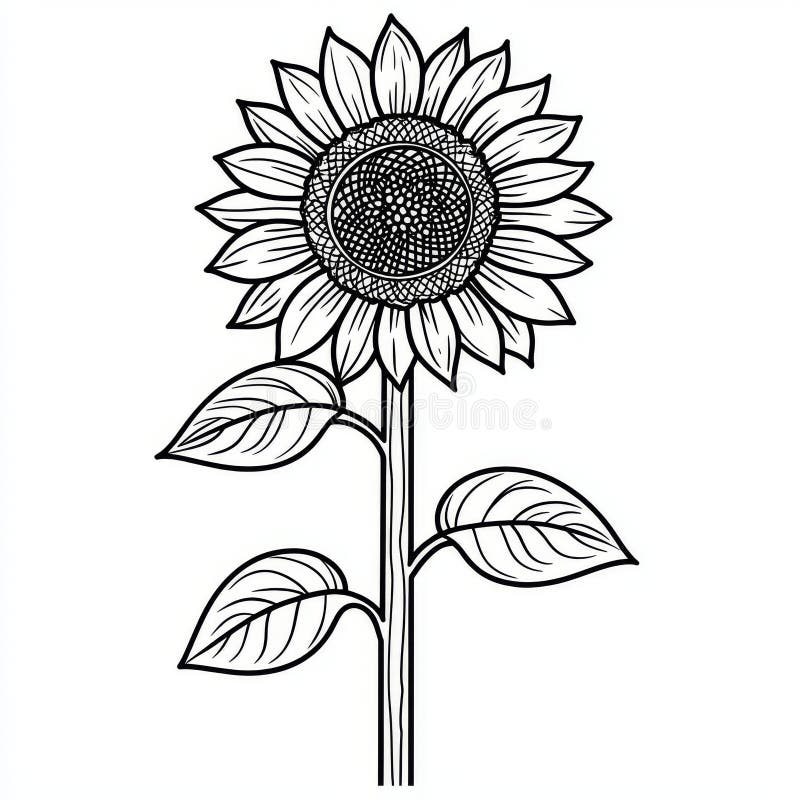 A Modern, Isolated Illustration of a Hand-drawn Sunflower, Created with ...