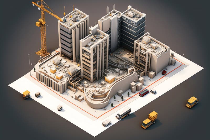 Modern Isometric Construction Site Progress Illustration. Generative AI ...