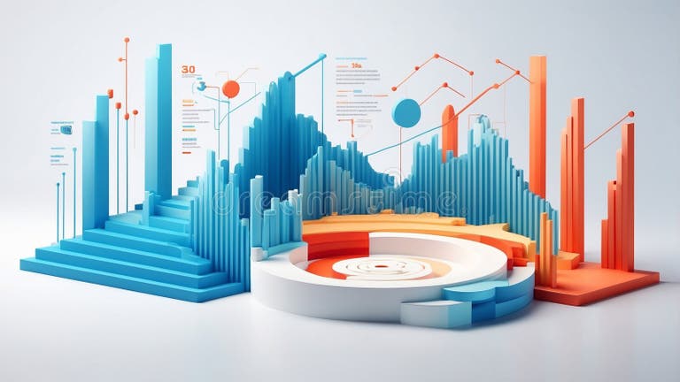 Isometric 3D Data Analytics Dashboard with Colorful Bar Charts and Business Intelligence ...