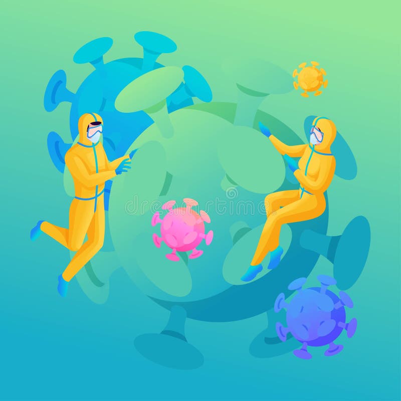 Modern Isometric.3D Illustration of Young Scientists Studying the Virus ...