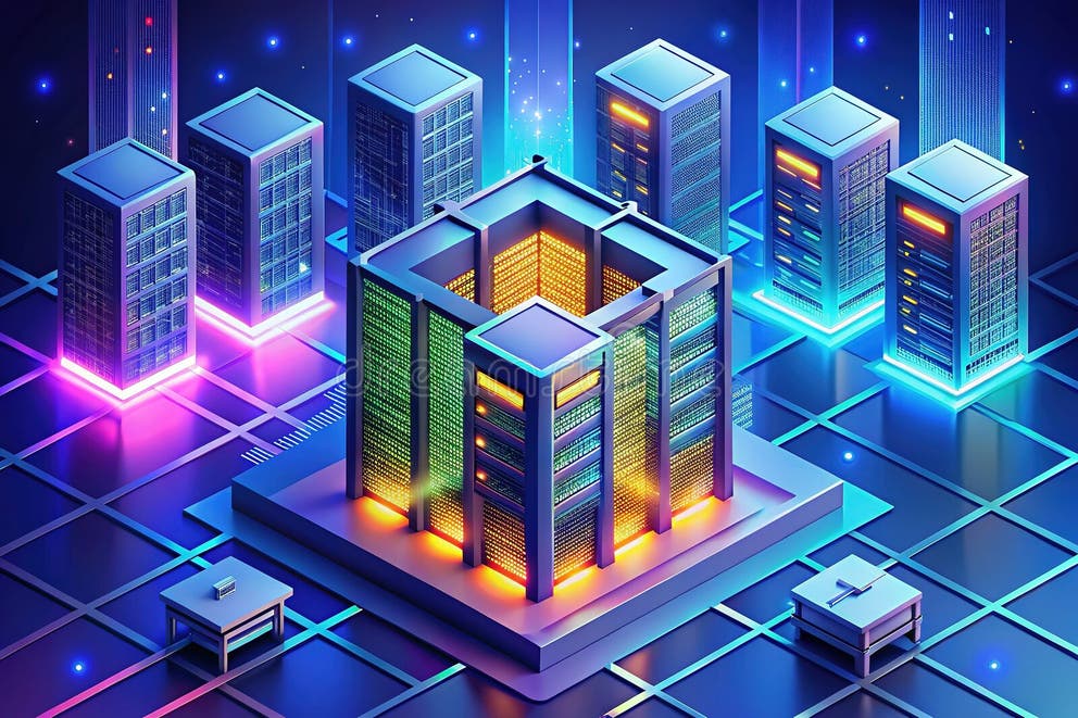 Modern Isometric Data Center Visualization Illustrating Server Backup ...