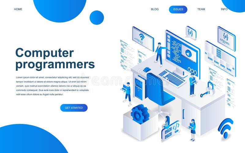 Modern Isometric Design Concept Of Computer Programmers For Website And Mobile Website