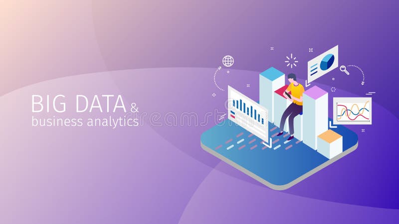 Modern Isometric Design Style Conceptual Composition on Theme Big Data and Business Analytics ...
