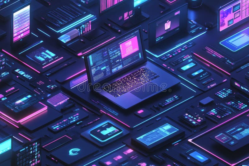 A Modern, Isometric Illustration of a Laptop with a Digital Interface ...