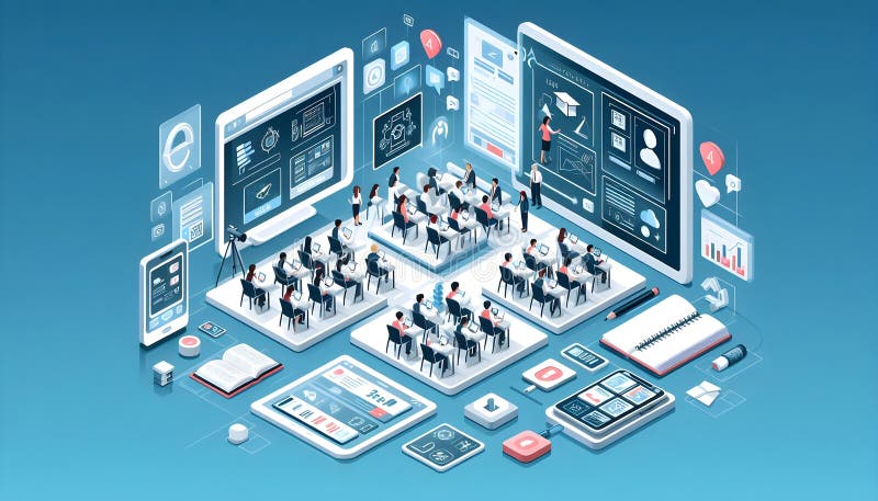 Modern Isometric Illustration Showing Digital Education Using Smart Devices, Courses, and ...