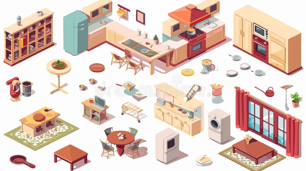 Modern Isometric Kitchen Room Interior Design for Home Decor Ideas ...
