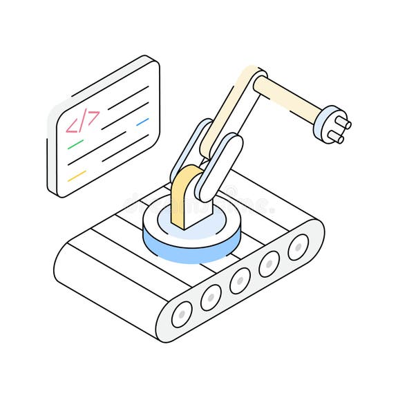 A Modern Isometric Outline Icon of Robot Programming Task Stock ...