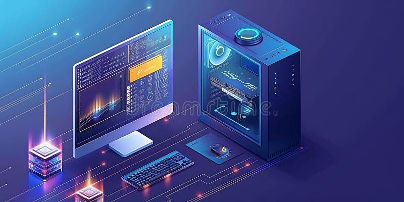 Modern Isometric PC with Real-time Data Analytics, Sleek Design Stock ...